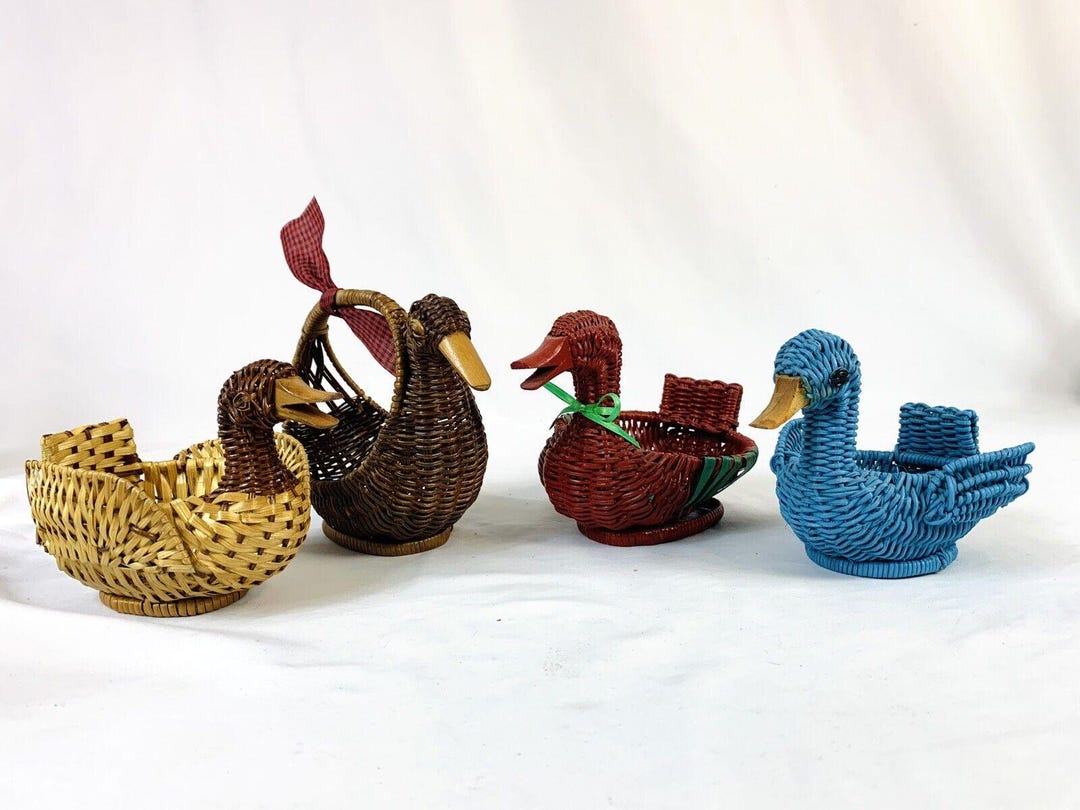Vintage Wicker Rattan Duck Baskets Lot of 4 - Etsy