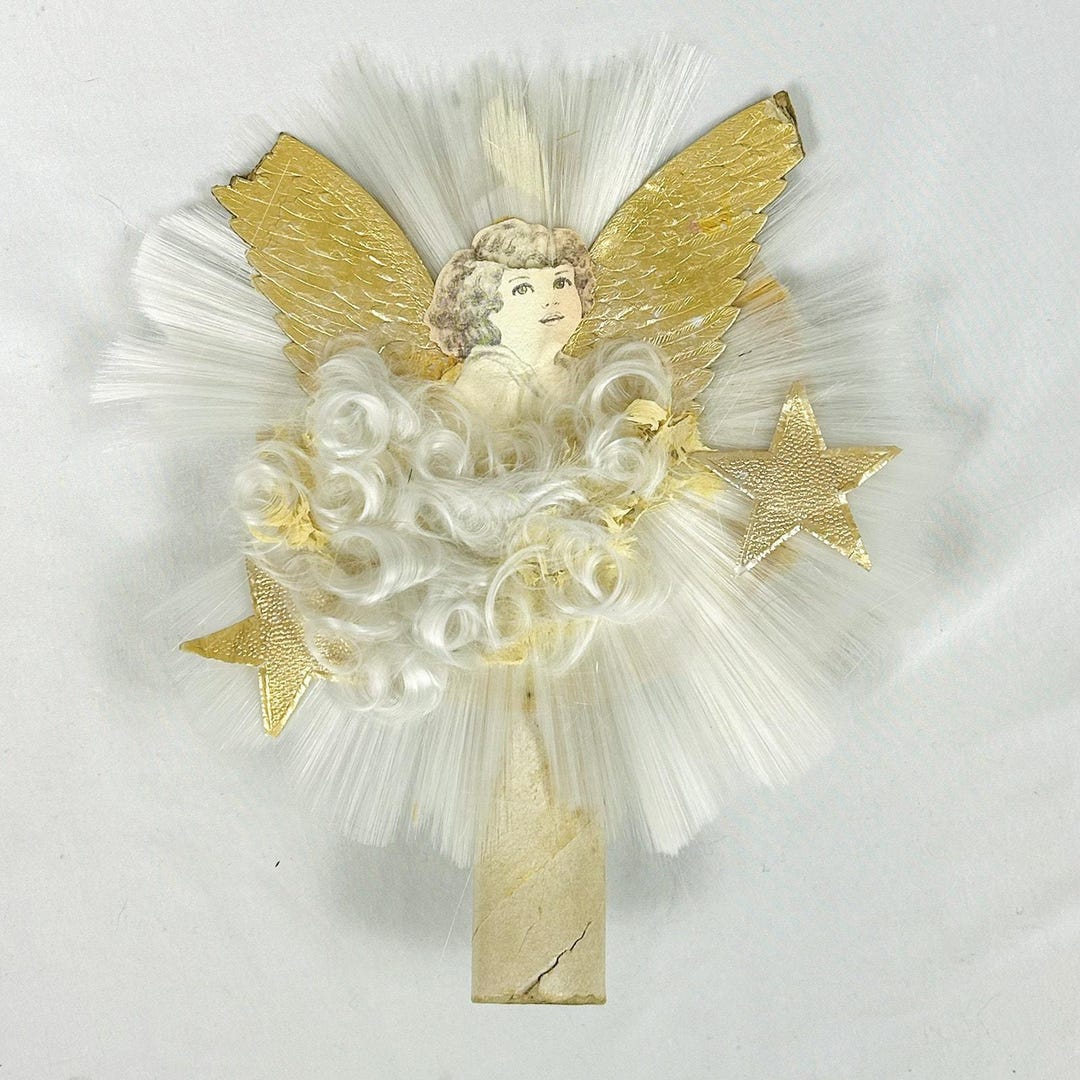 Vintage Angel Hair Christmas Tree Topper Spun Glass Gold Foil - Etsy