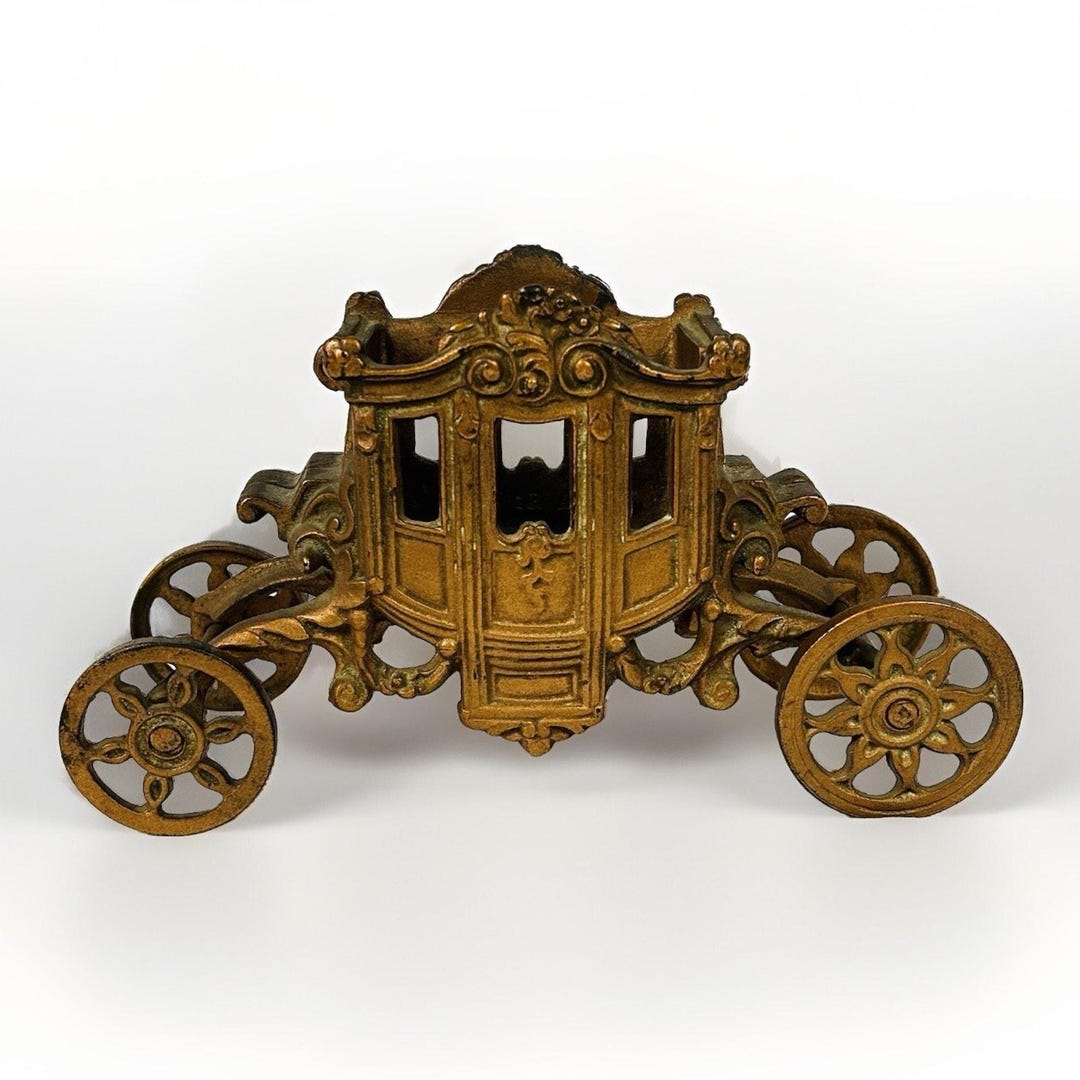 Vintage Cast Iron Bronze Color Cinderella Stagecoach Carriage 9” X 5 ...