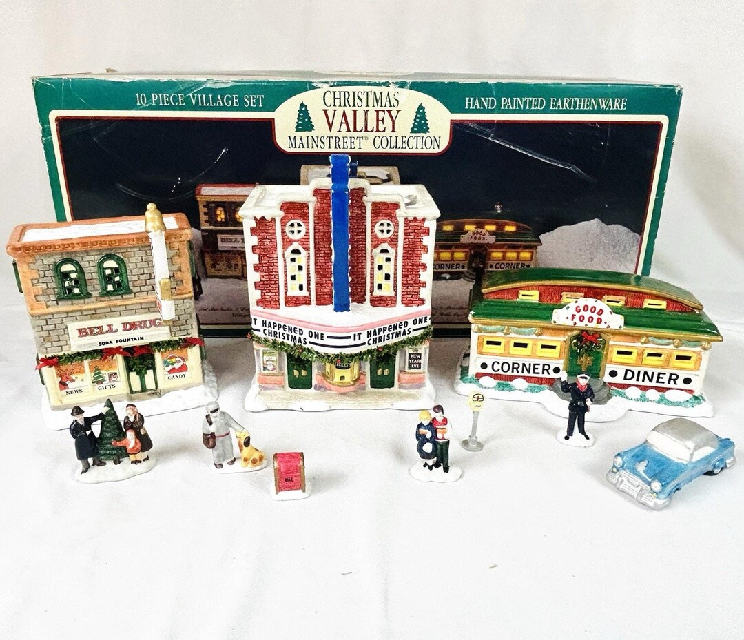 Vtg 1992 Christmas Valley Mainstreet Collection 10 Pc Lighted Village ...