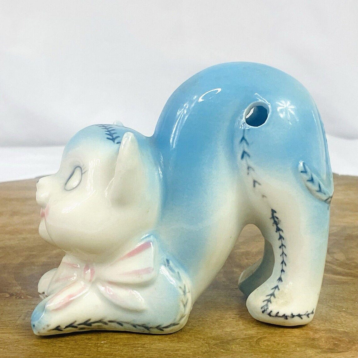 Vtg Ceramic Kitsch Japan Blue Cat Arch Back Chopstick Holder Salt ...