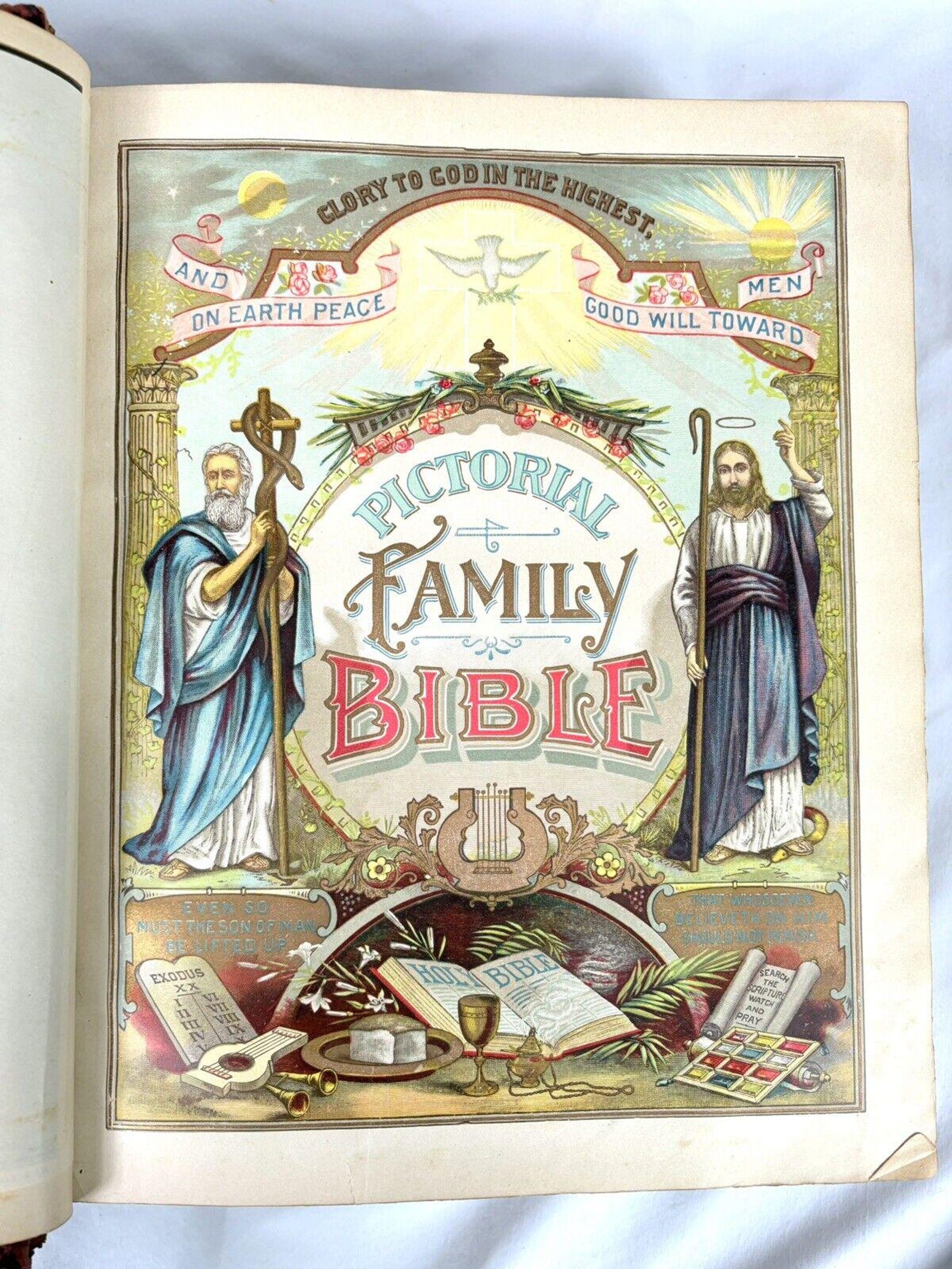 Antique 1890 Family Pictorial Holy Bible 2000 Illustrations W ...