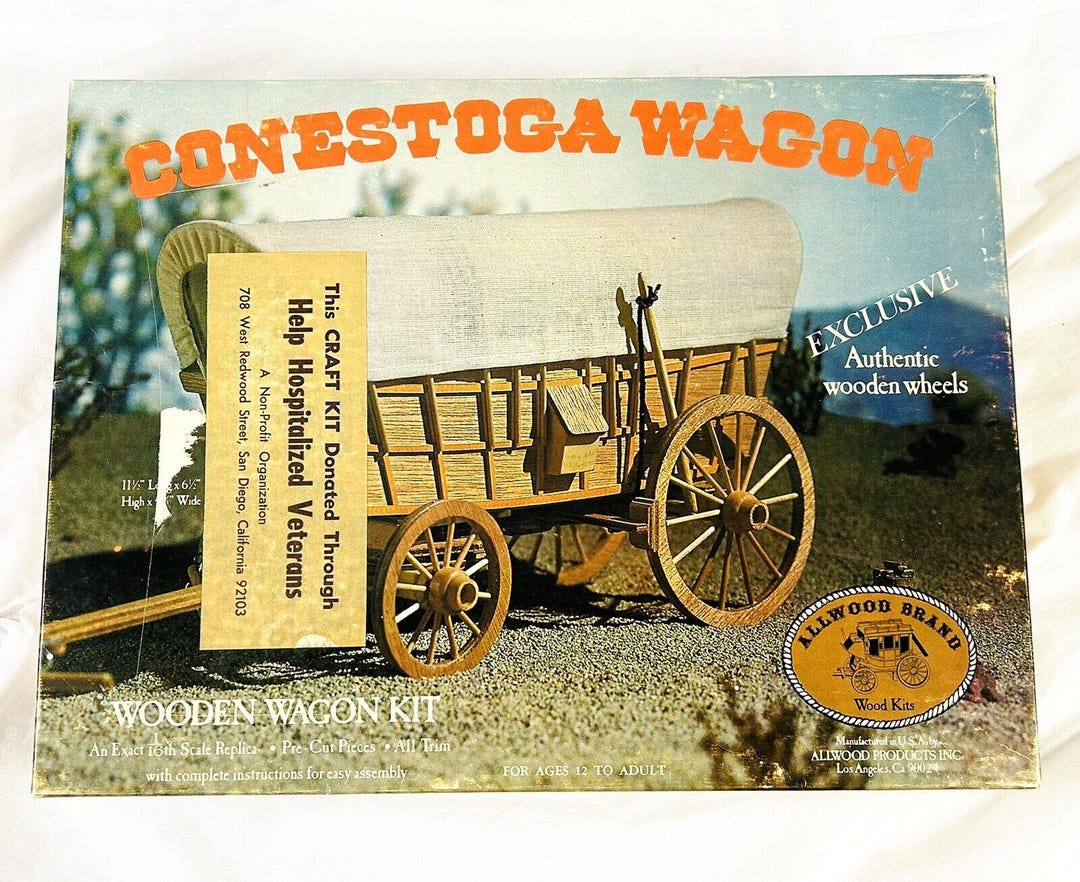 Vtg Allwood Conestoga Wooden Wagon 1/16 Model Kit 5012 Brand New Open ...