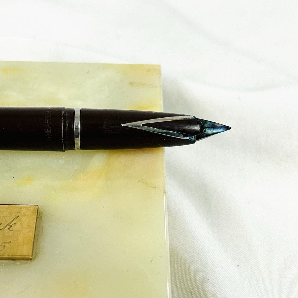 Vtg Sheaffer Marble Desk Set Pen Holder W/ Cartridge Fill Fountain Pen ...