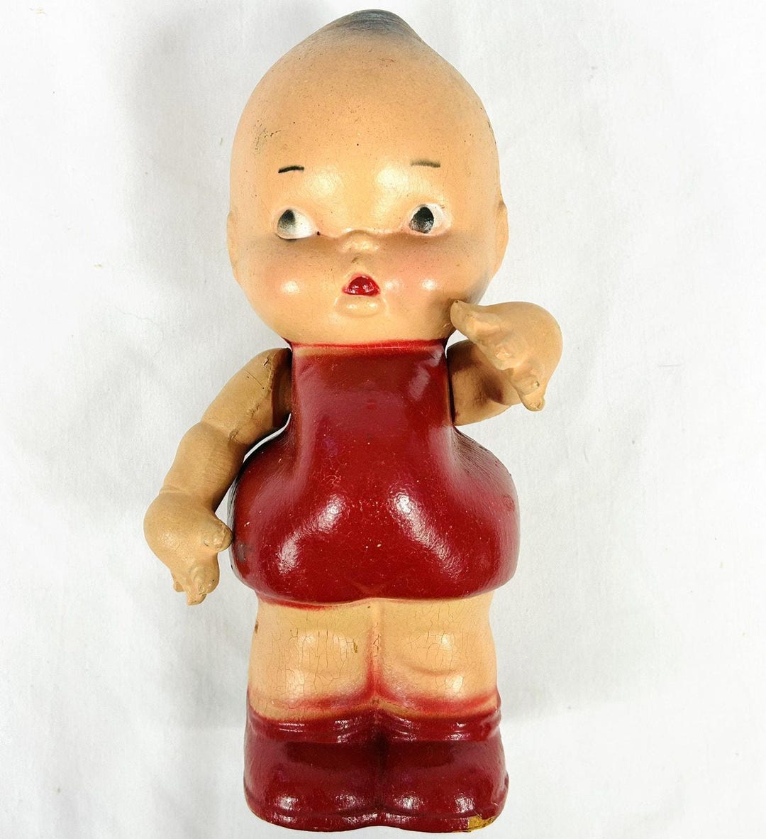 Vintage Standing Pot Belly Kewpie Doll Composite Penny Bank Moving Arms ...