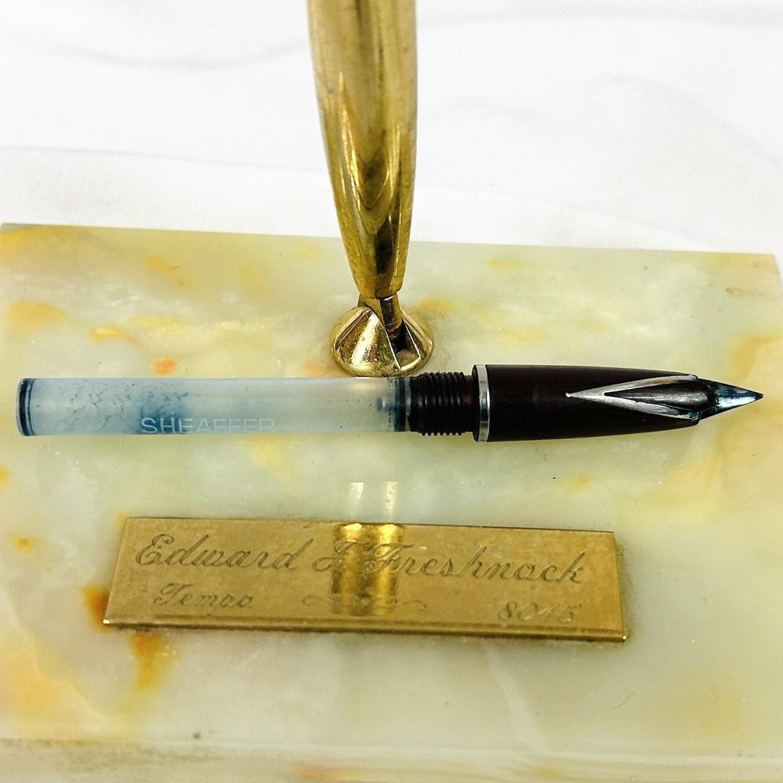 Vtg Sheaffer Marble Desk Set Pen Holder W/ Cartridge Fill Fountain Pen ...