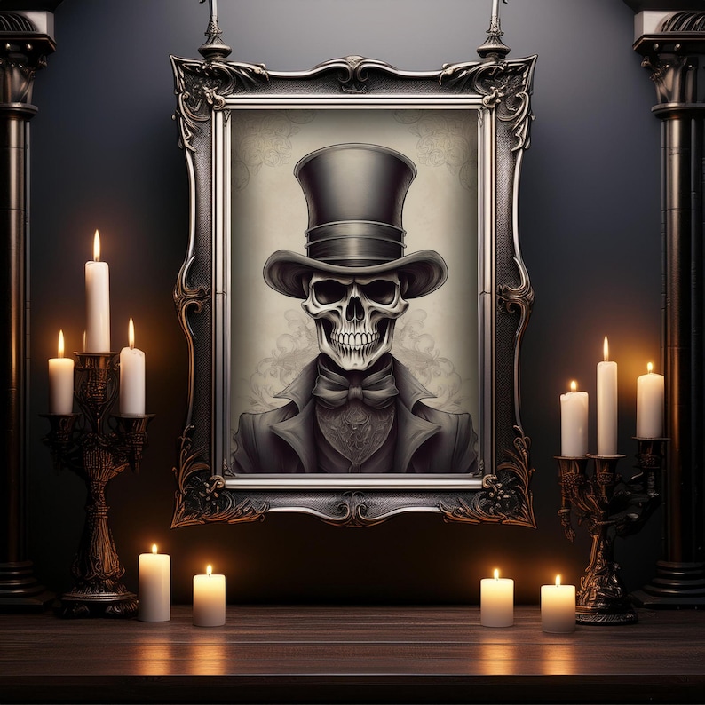 Victorian Skeleton Print, Dark Goth Art, Vintage Skeleton Portrait ...