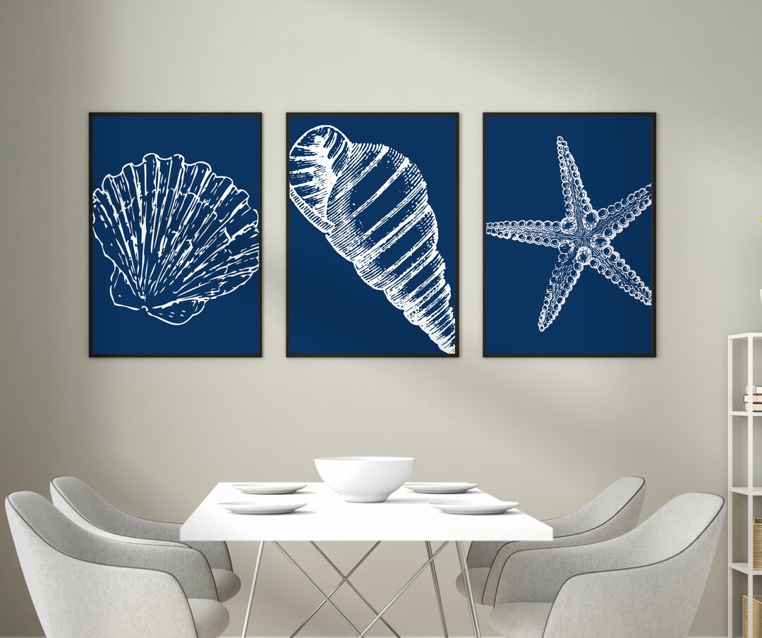 Beach Prints, Set of 3 Sea Shell Prints, Trendy Coastal Wall Art ...