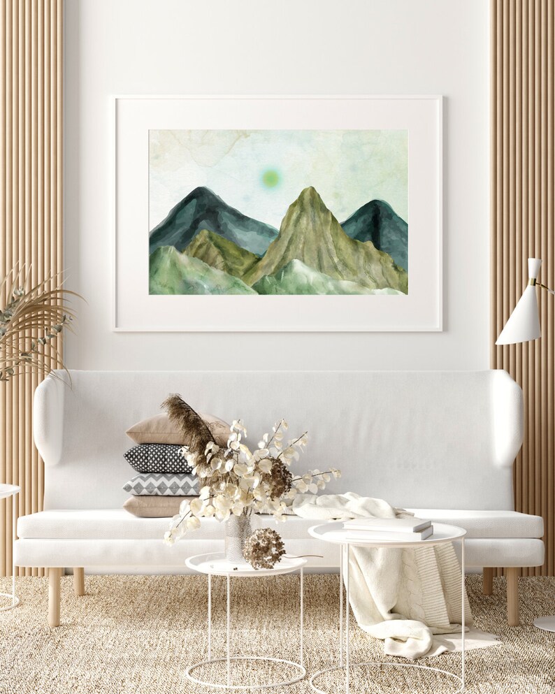 Sage Green Mountain Wall Art, Watercolor Mountain Landscape, Abstract Nature Printable, Modern ...
