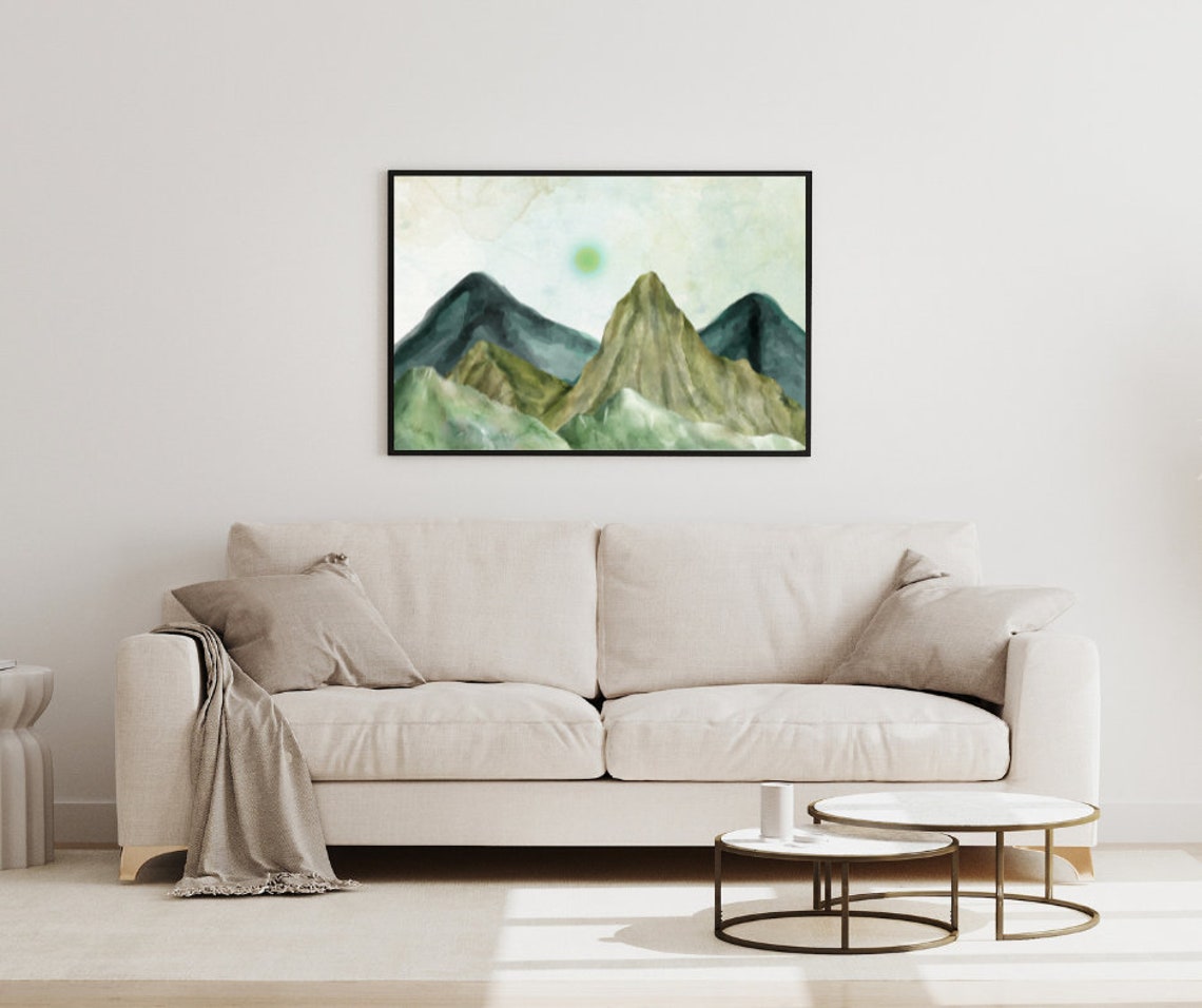 Sage Green Mountain Wall Art, Watercolor Mountain Landscape, Abstract Nature Printable, Modern ...