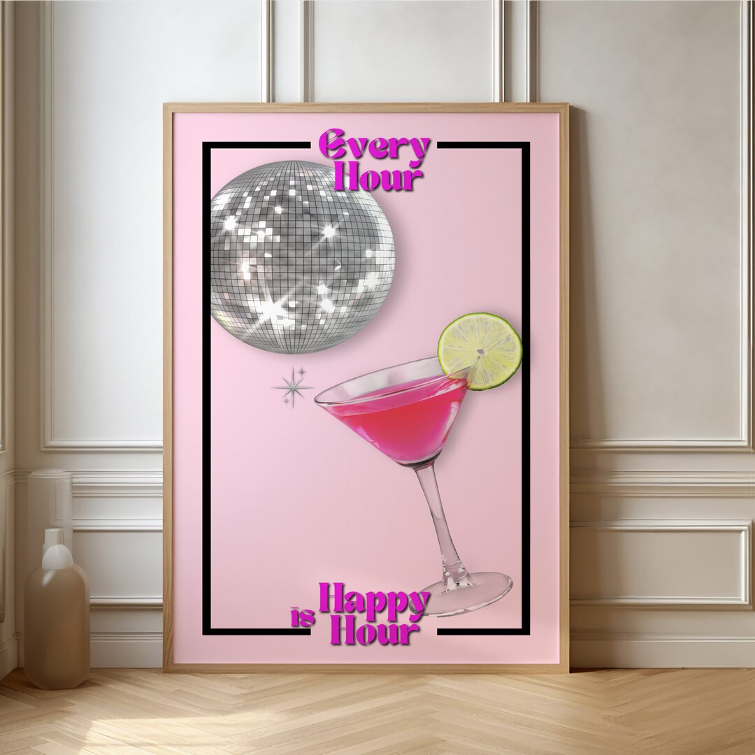Happy Hour Poster, Vintage Happy Hour, Cocktail Poster, Trendy Cocktail ...