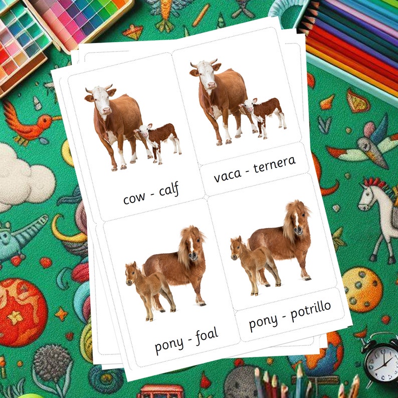 FARM ANIMALS 18 Printable Flash Cards Motessori Method Learning ...