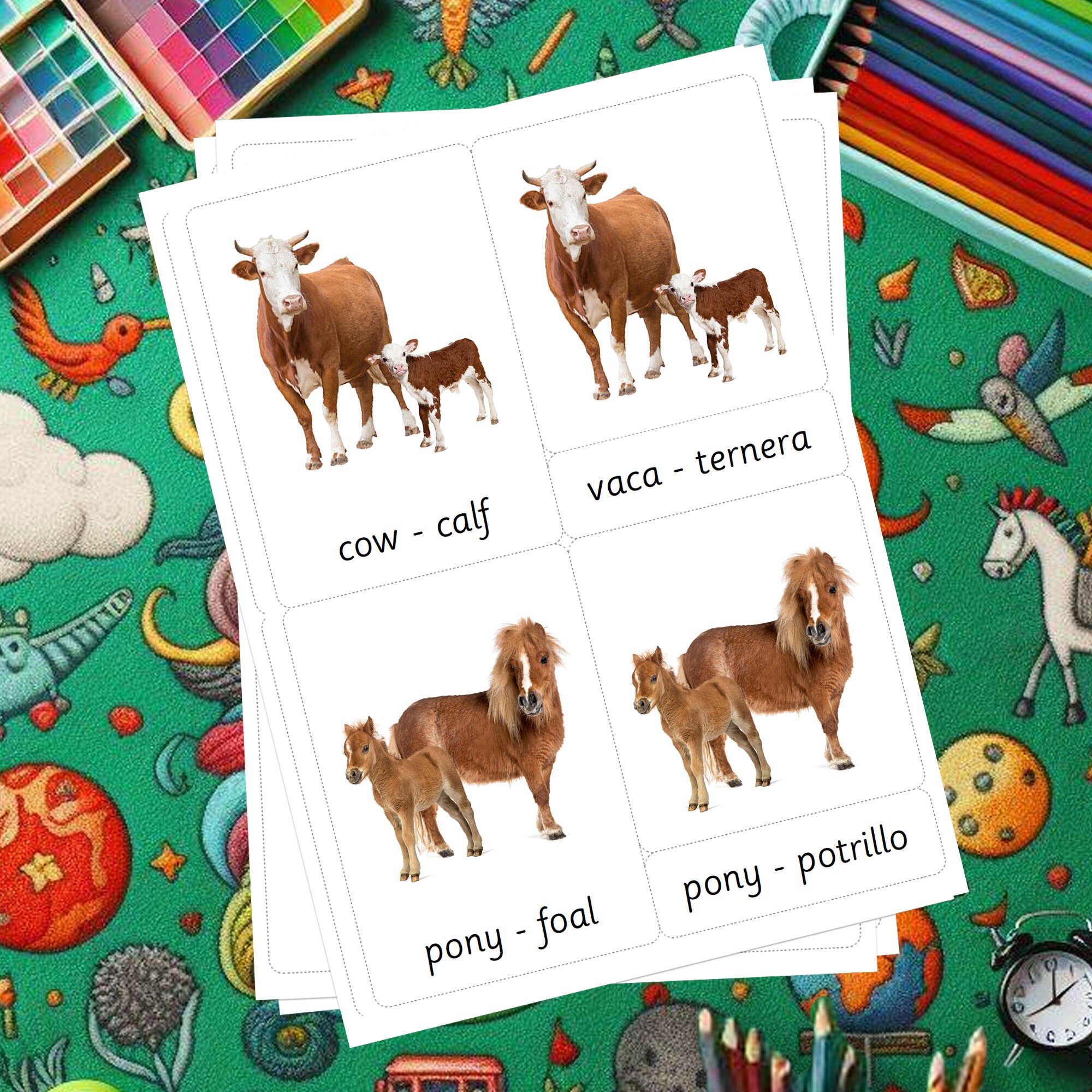 FARM ANIMALS 18 Printable Flash Cards Motessori Method Learning ...