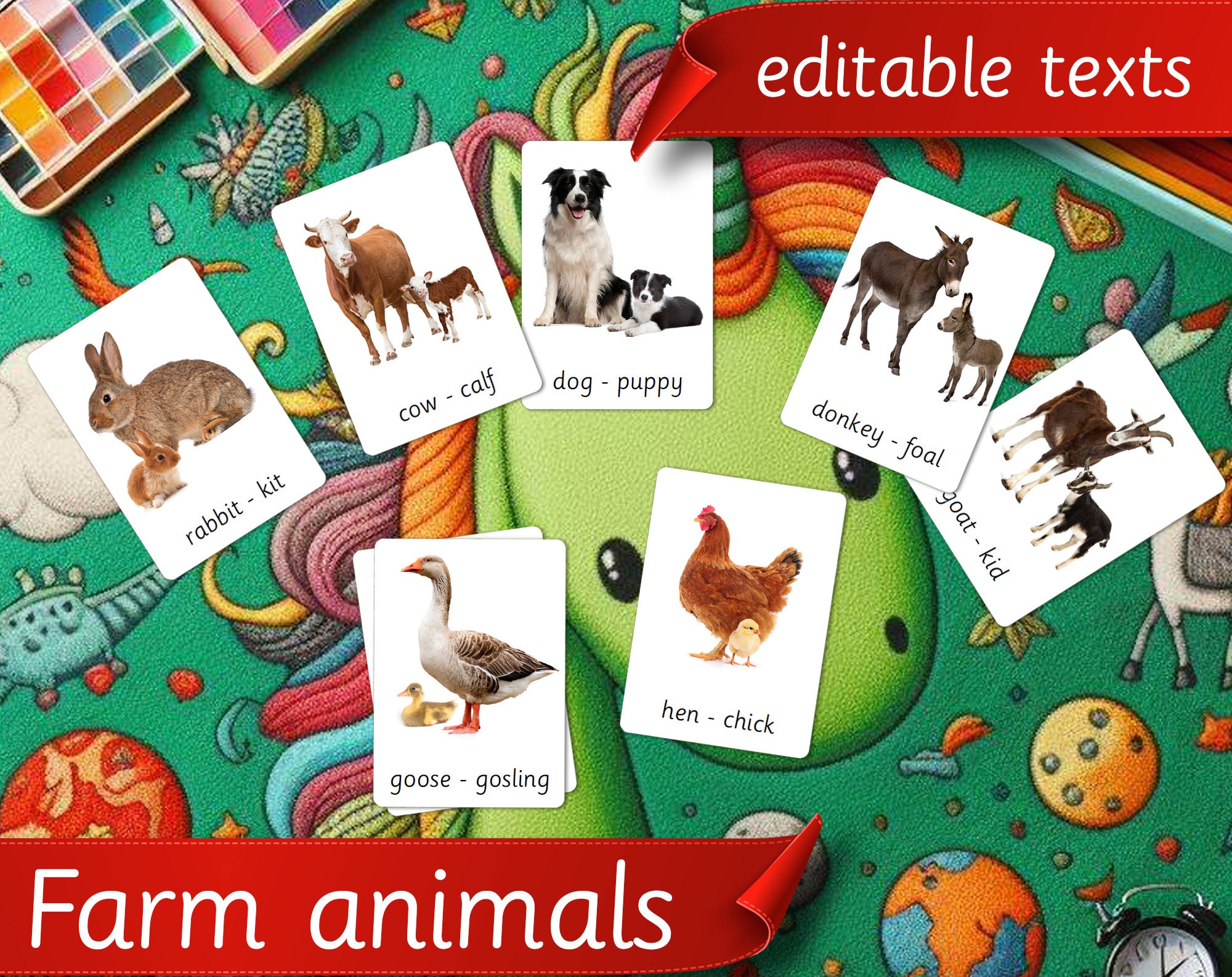 FARM ANIMALS 18 Printable Flash Cards Motessori Method Learning ...