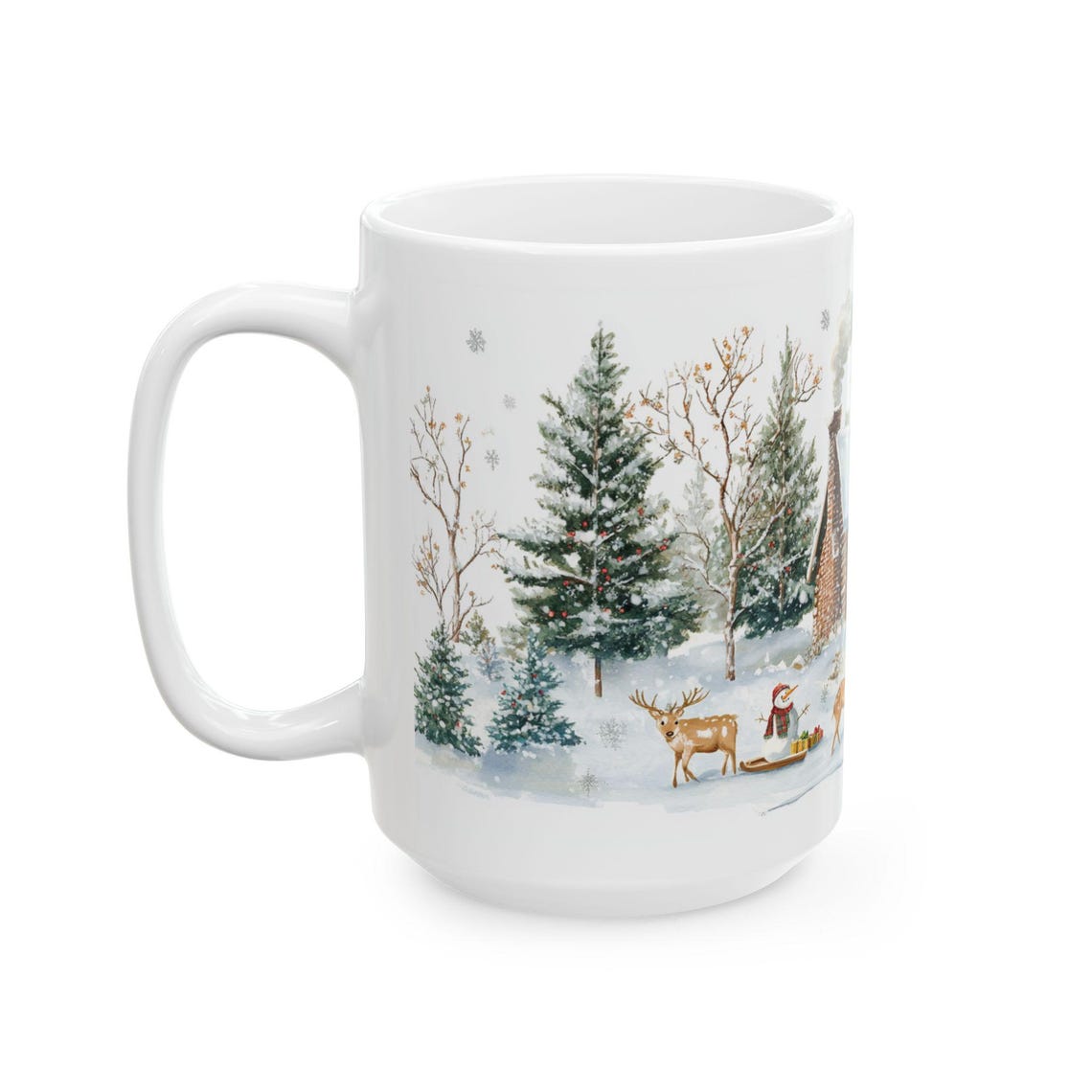 Cozy Winter Wonderland Mug Snowy Cabin, Snowmen Festive Holiday Scene ...