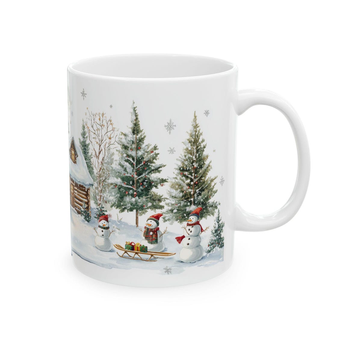 Cozy Winter Wonderland Mug Snowy Cabin, Snowmen Festive Holiday Scene ...