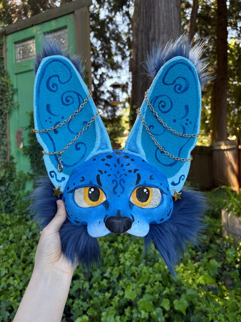 Blue Serval Ethereal Therian Cat Mask Larping Renfair Gear || Lined and ...