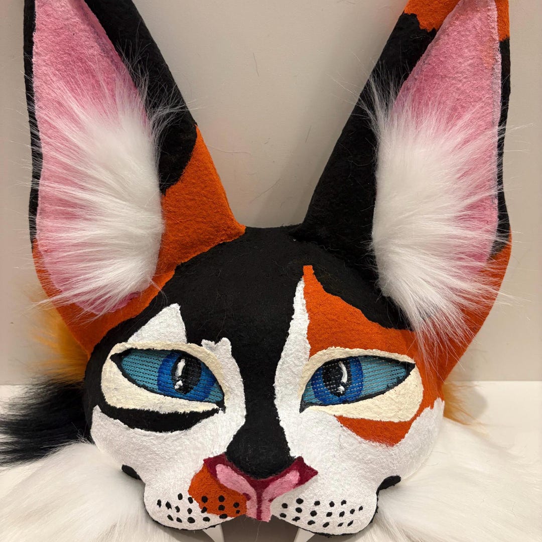 Blue Eyed Calico Therian Cat Mask - Lined and Padded With Comfortable ...