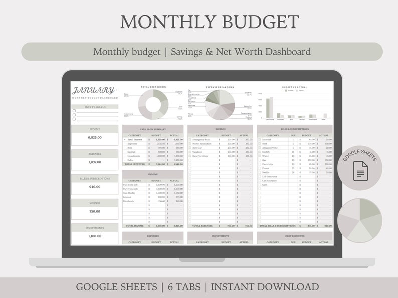Monthly Budget Spreadsheet Google Sheets Monthly Budget Planner Google ...