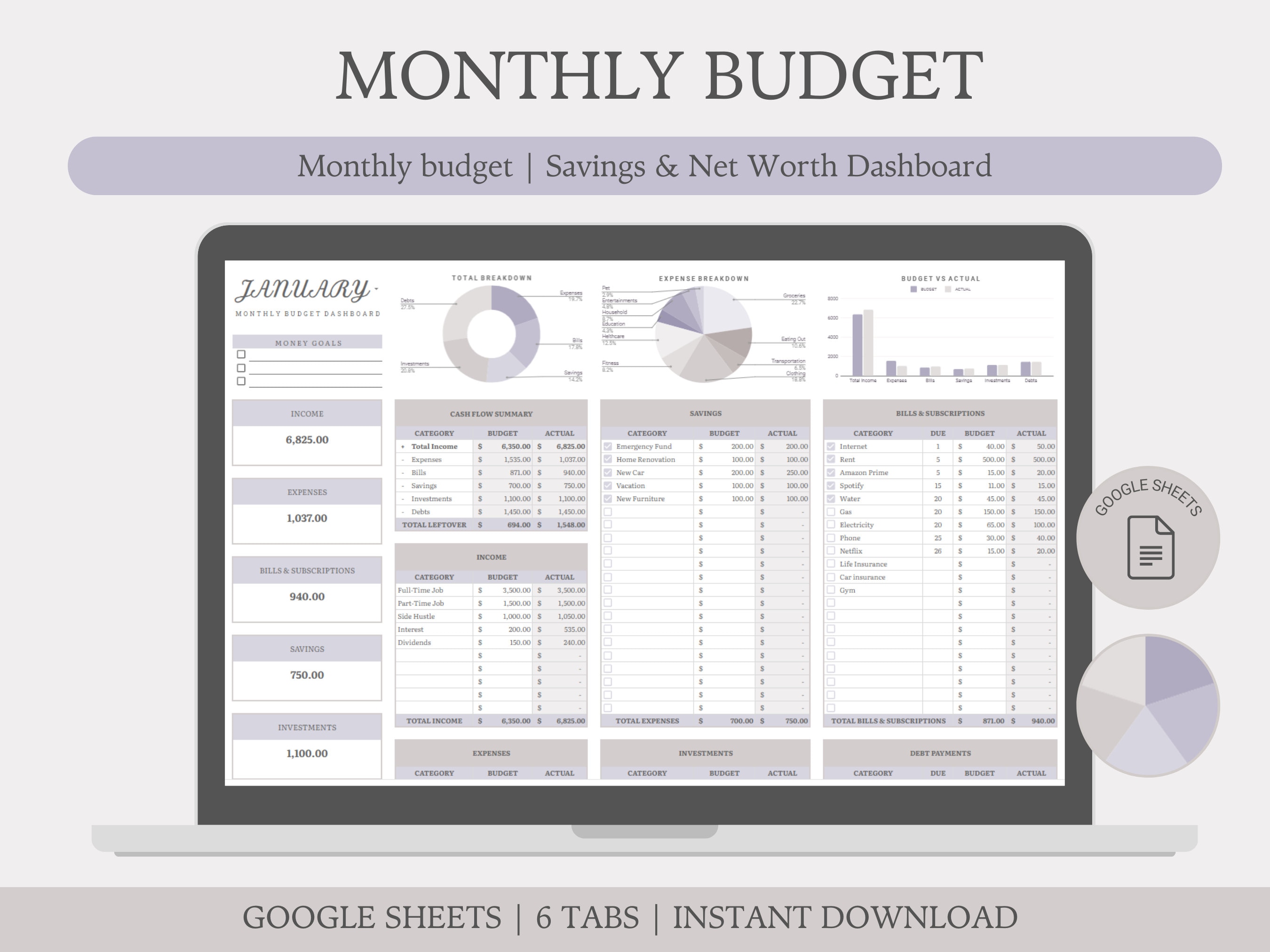 Monthly Budget Spreadsheet Google Sheets Monthly Budget Planner Google ...