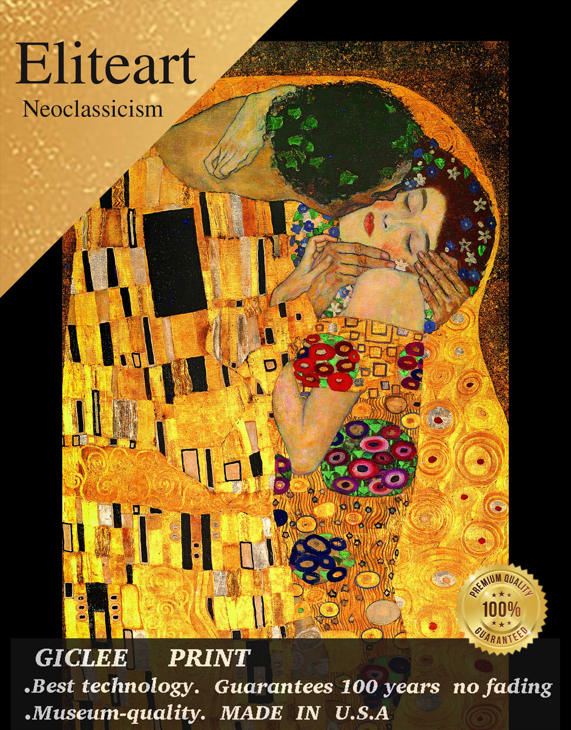 Eliteart-the Kiss by Gustav Klimt Oil Painting Reproduction Giclee Wall ...