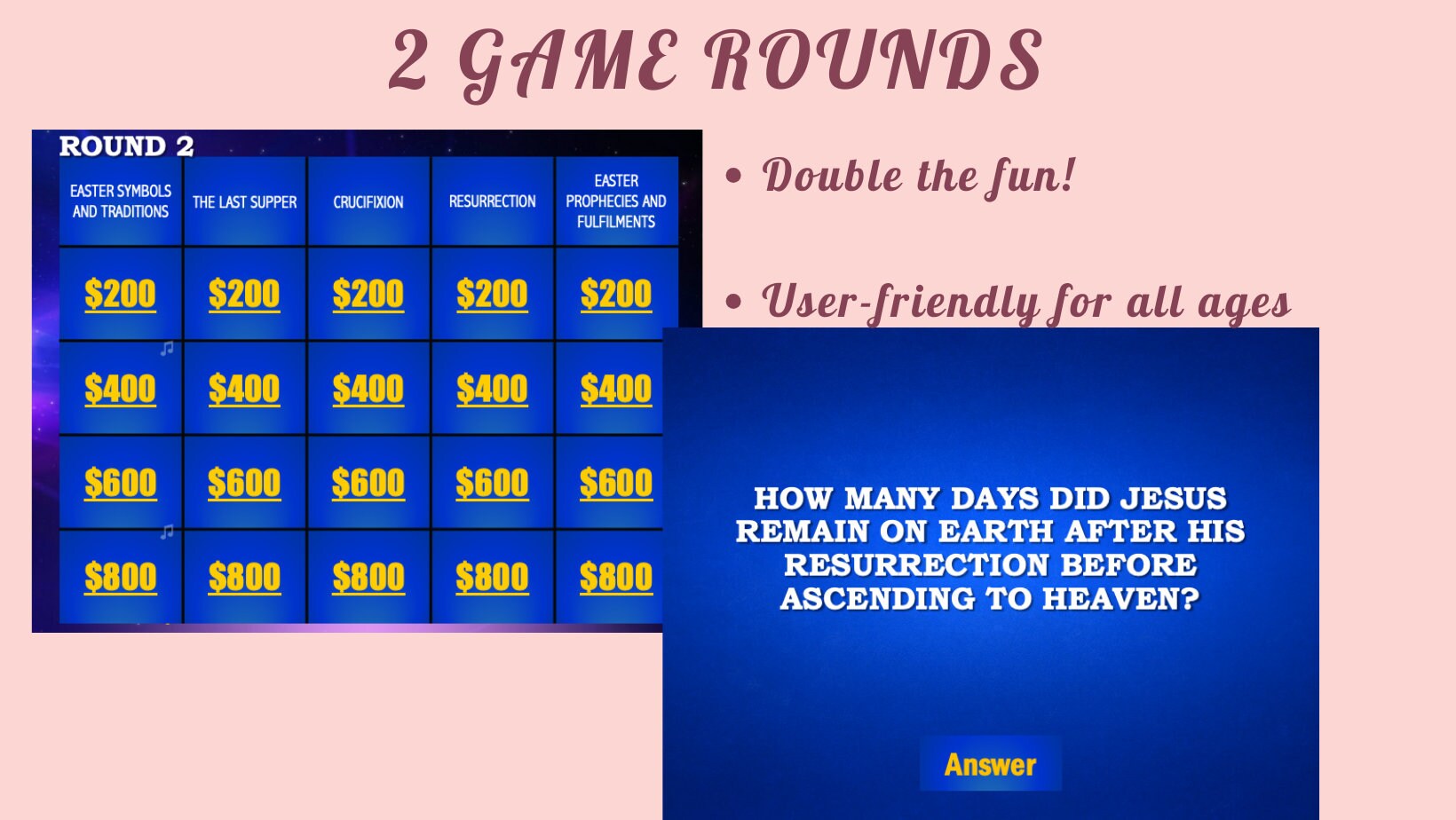 Easter Bible Jeopardy Easter Bible Trivia 2 Game Rounds Fun Sunday ...
