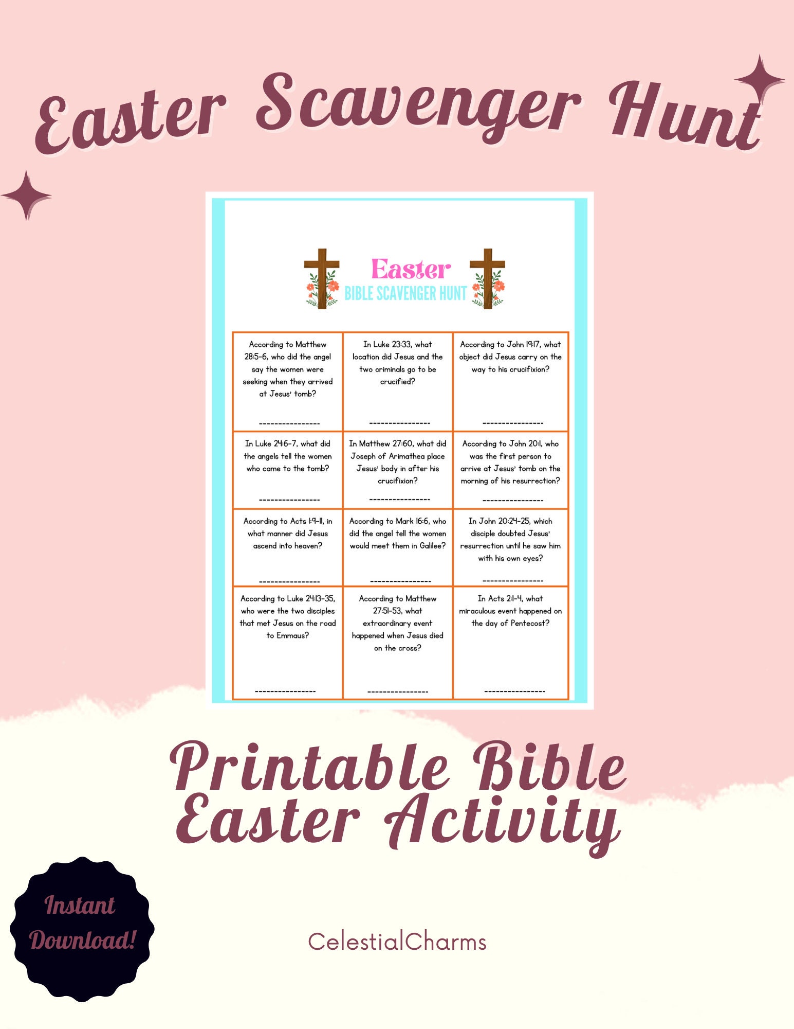 Easter Scavenger Hunt Printable Bible Scavenger Hunt Fun Scripture ...