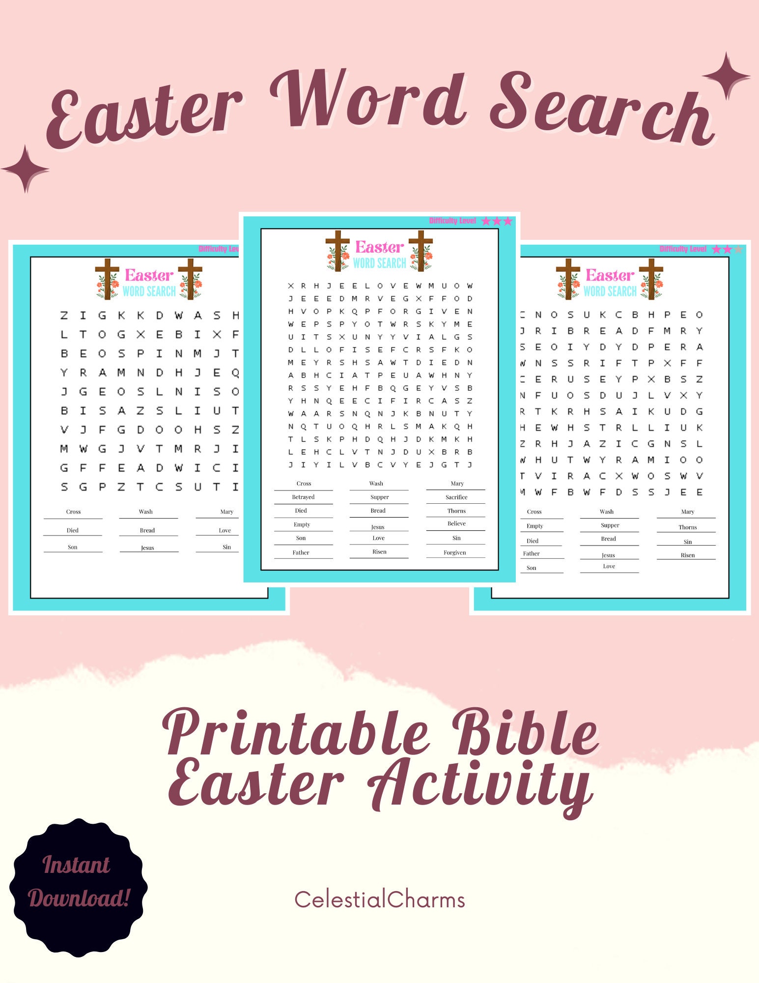 Easter Bible Word Search Bundle, Christian Easter Activity, Printable ...