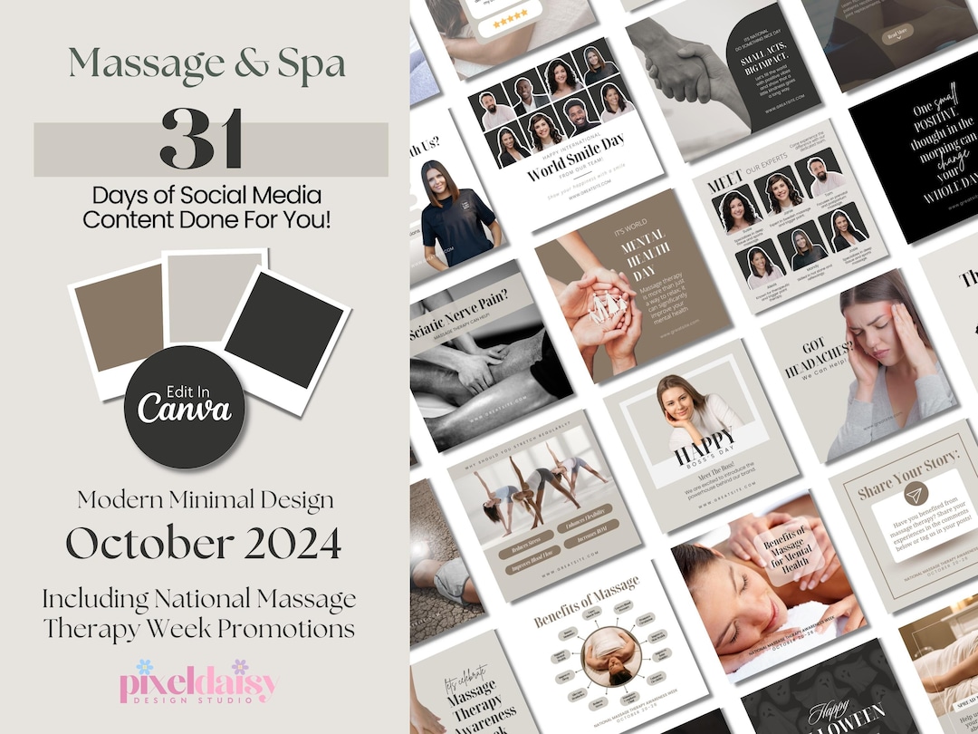 Massage Spa Social Media Calendar, Canva Template (digital Download) - Etsy