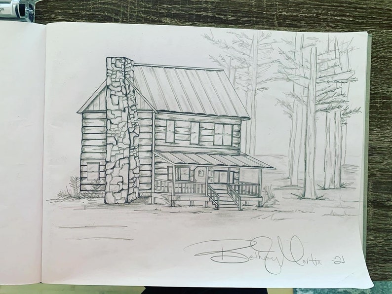 Pencil Drawing Cabin in the Woods, Dreamhome, Rustic Living. - Etsy