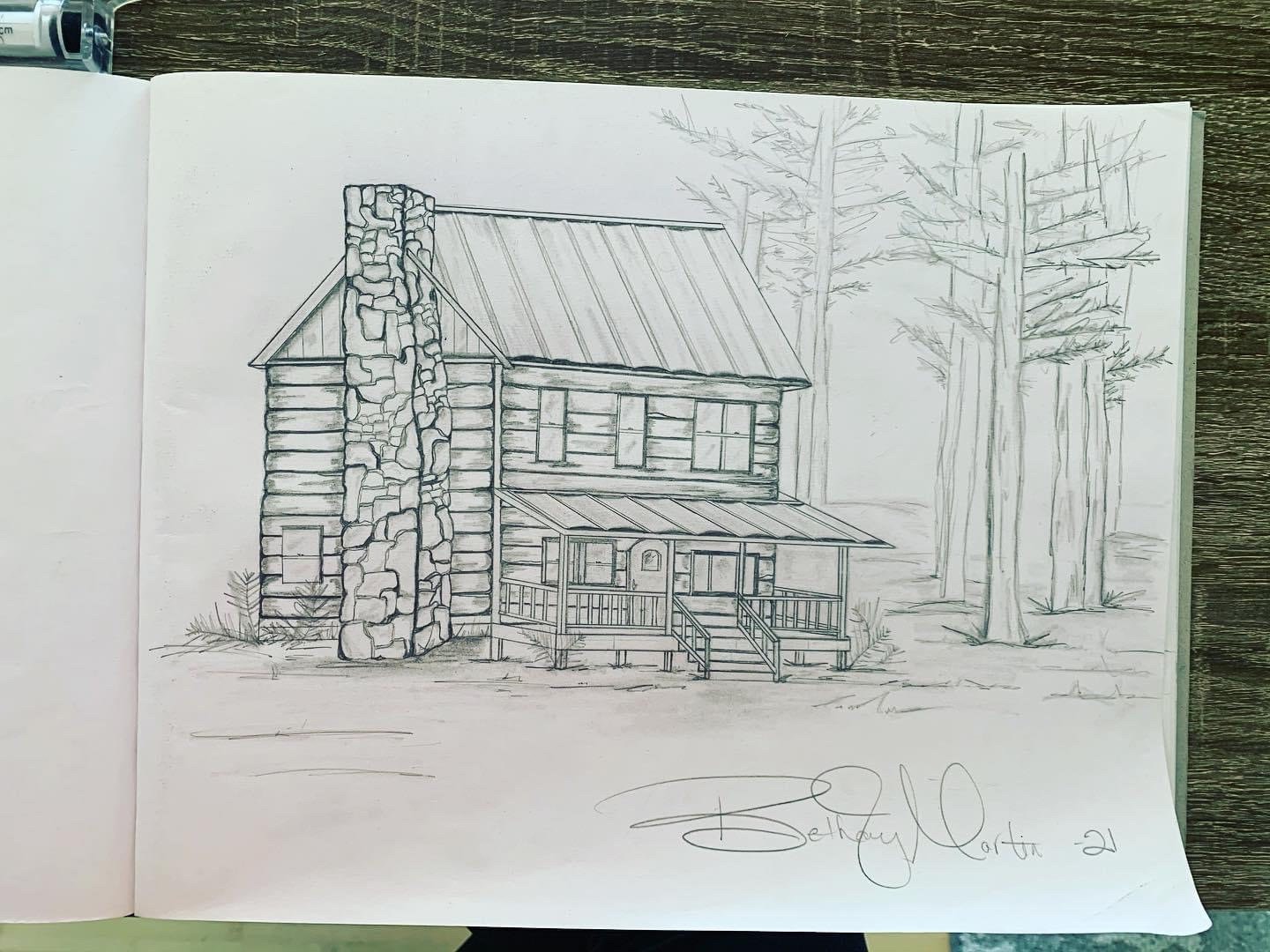 Pencil Drawing Cabin in the Woods, Dreamhome, Rustic Living. - Etsy