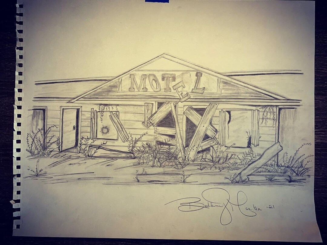Pencil Drawing Broken Motel - Etsy