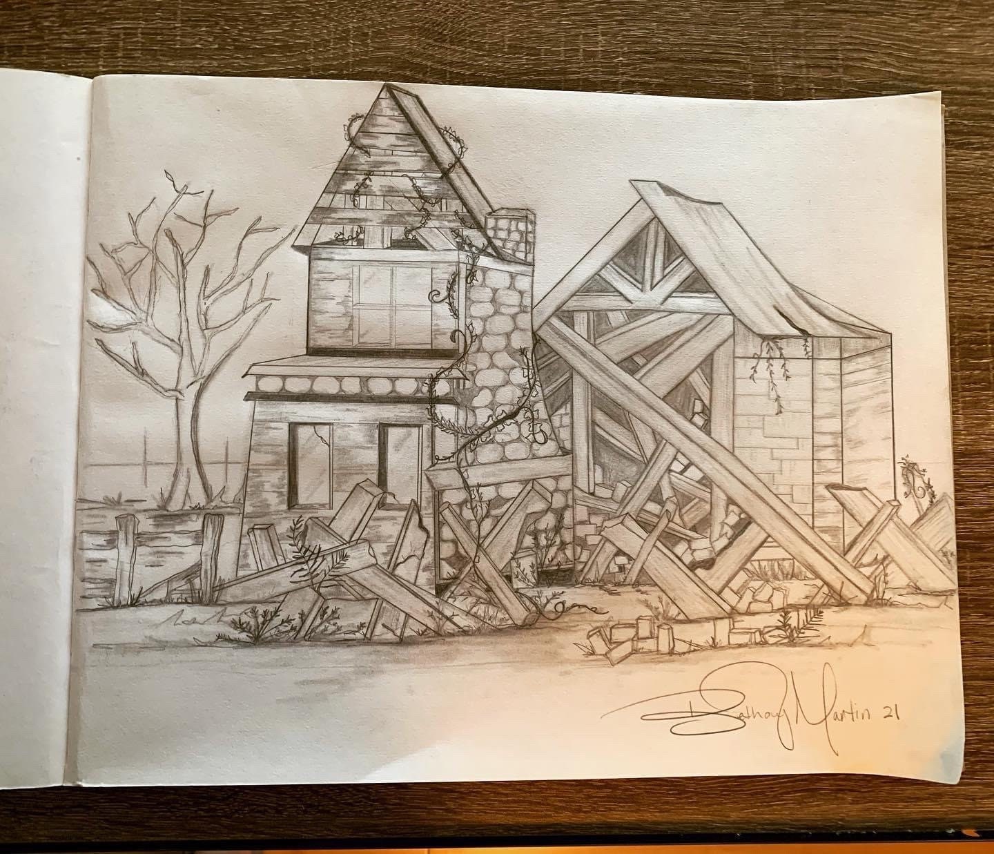 Pencil Drawing Broken Barnhouse - Etsy