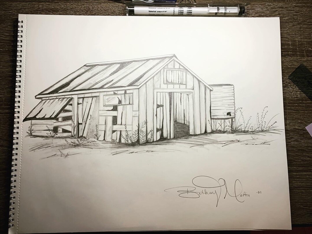 Pencil Drawing Broken Barnhouse - Etsy