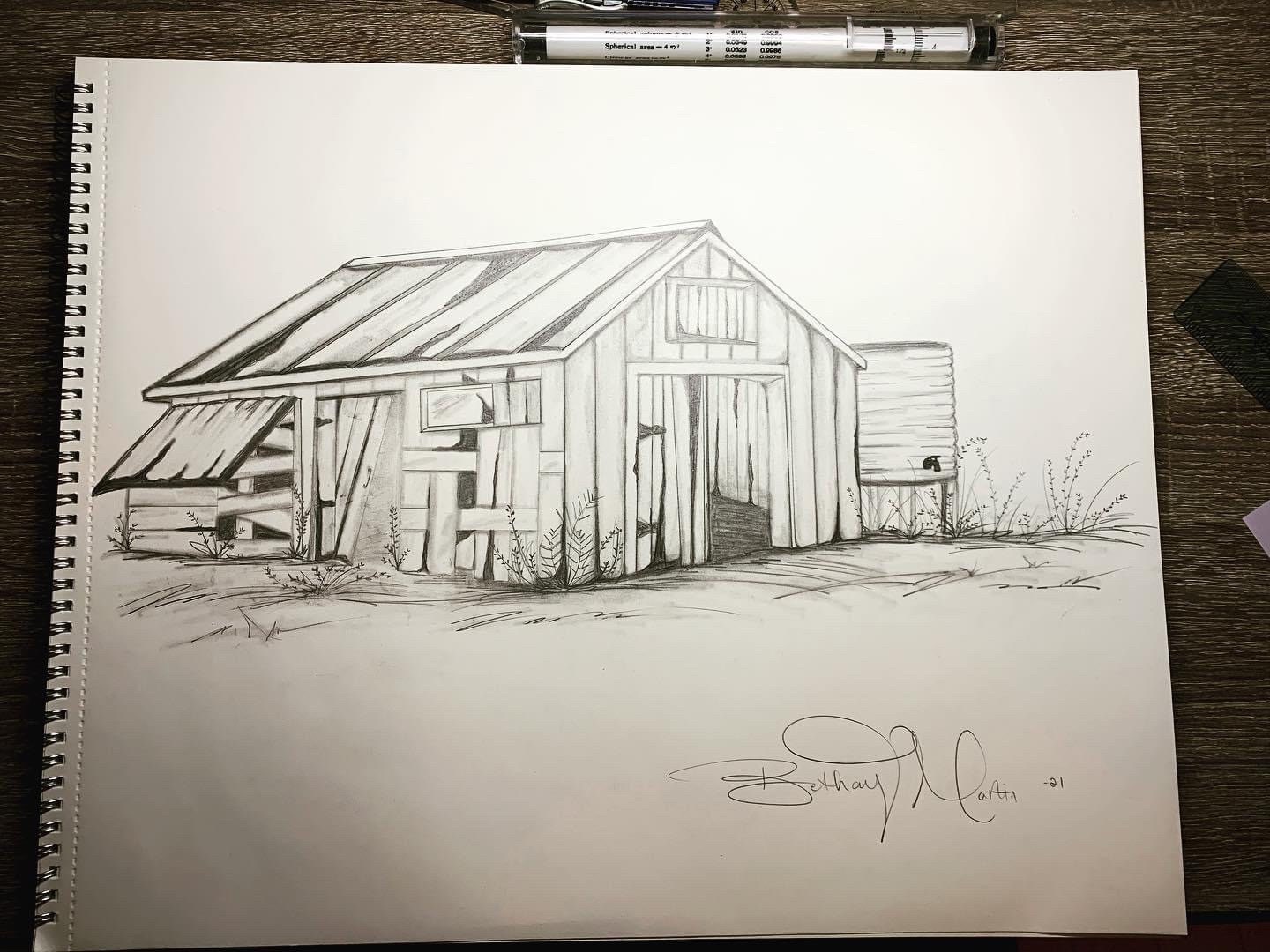 Pencil Drawing Broken Barnhouse - Etsy