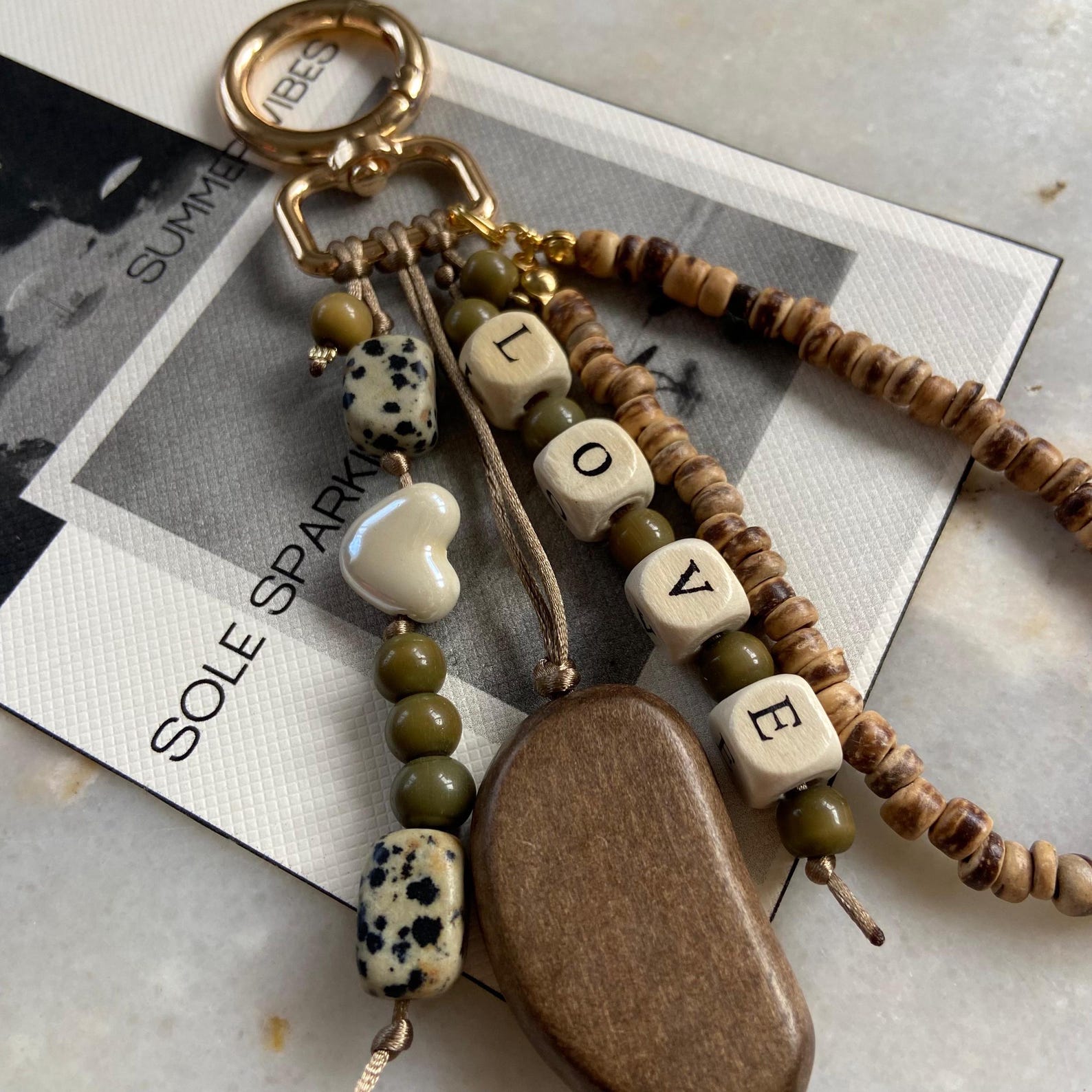 Wooden Beaded Bag Charm, Gemstone Keychain, Handmade Cute Bag Charm ...