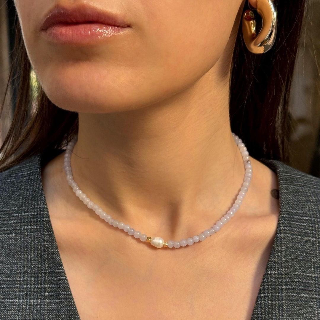 Tiny Bead& Real White Pearl Necklace, Minimalist Necklace, Beaded ...