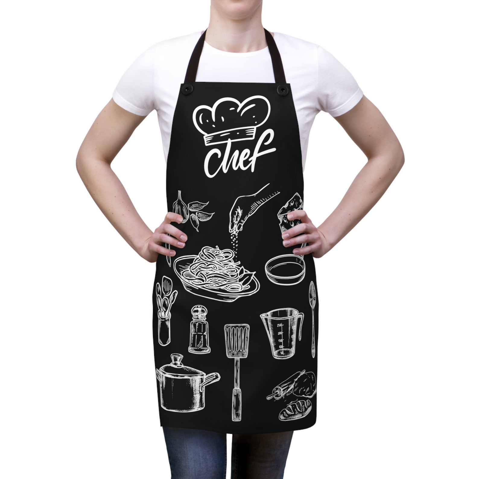 Chef Apron, Kitchen Essentials Smock, Black and White Novelty Apron ...