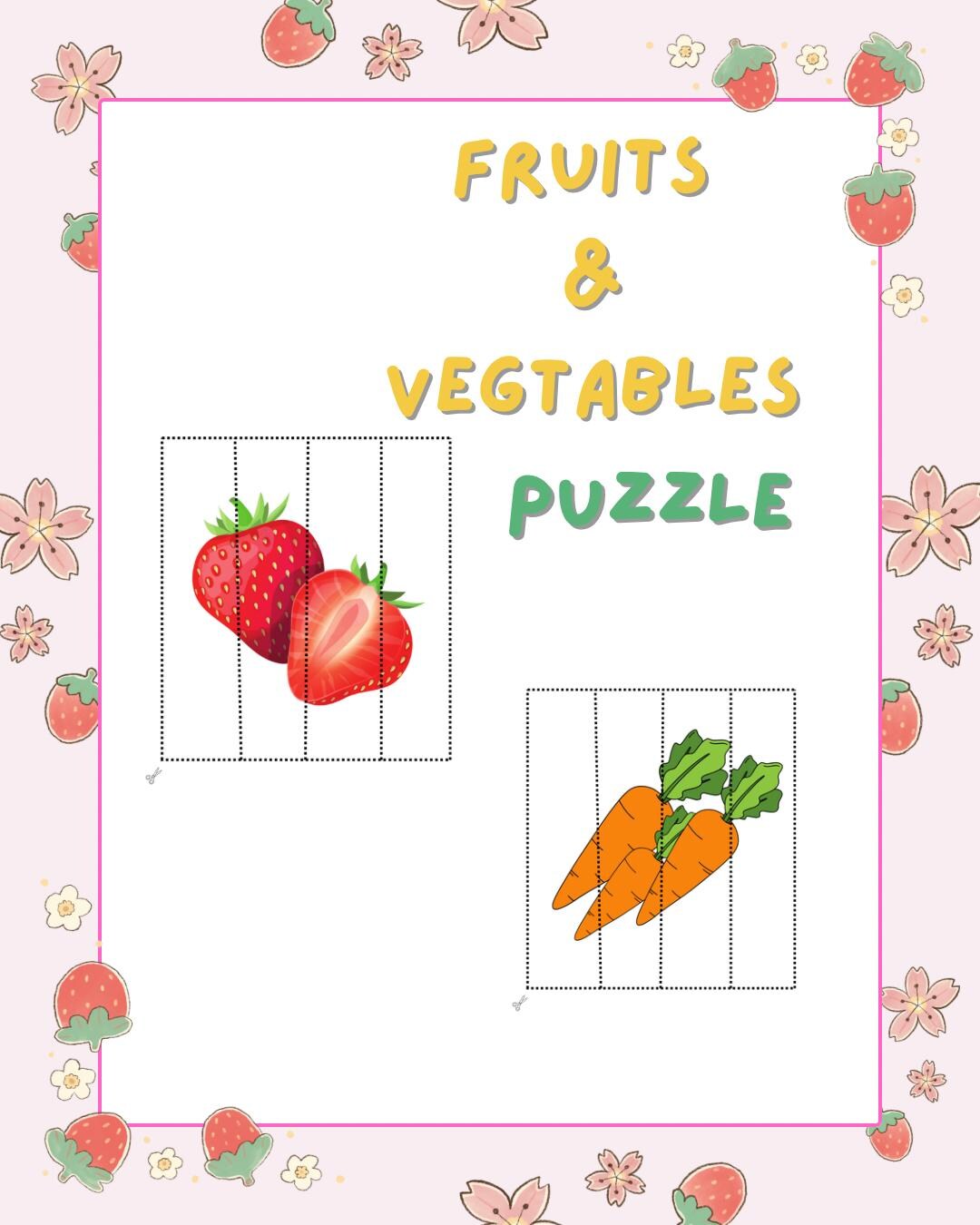Fruits and Vegetables Puzzles, Printable Puzzle, Preschool Activity ...