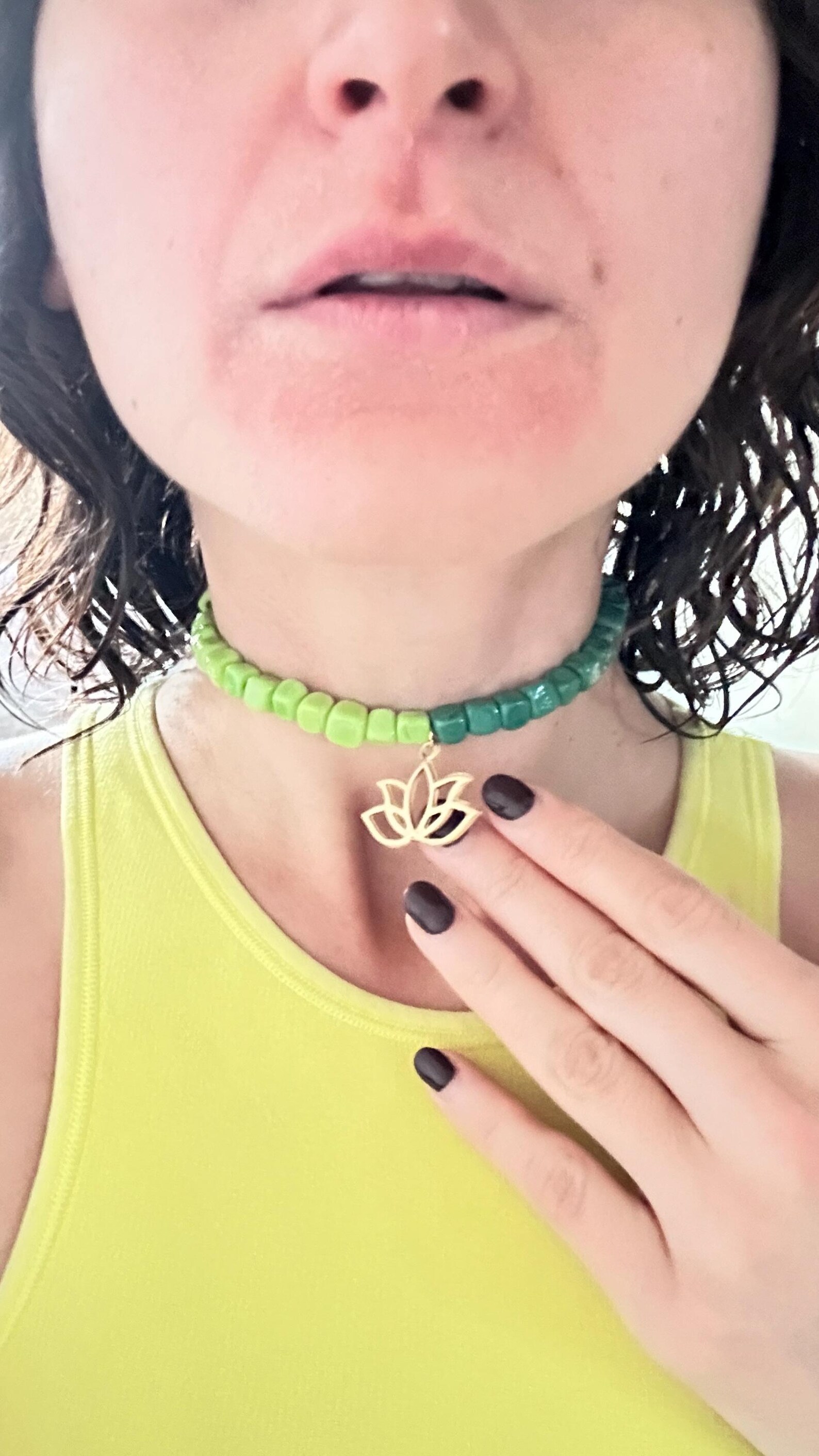Handmade Green Beaded Necklace: Boho Lotus Flower Pendant - Etsy