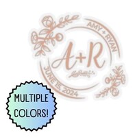 Green Wedding Couple Name Initials Labels Round Clear Stickers for ...