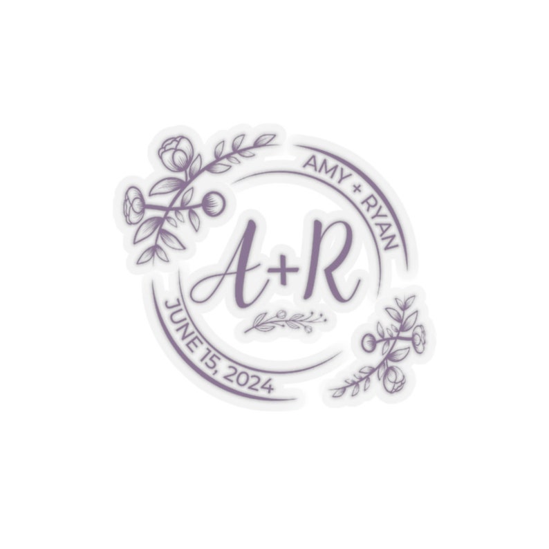 Green Wedding Couple Name Initials Labels Round Clear Stickers for ...