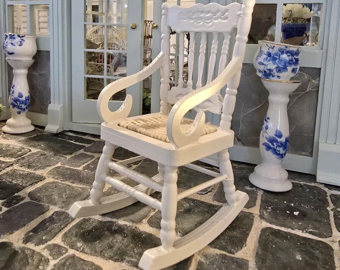 White Miniature Dollhouse Rocking Chair With Cane Seat 1:12 - Etsy