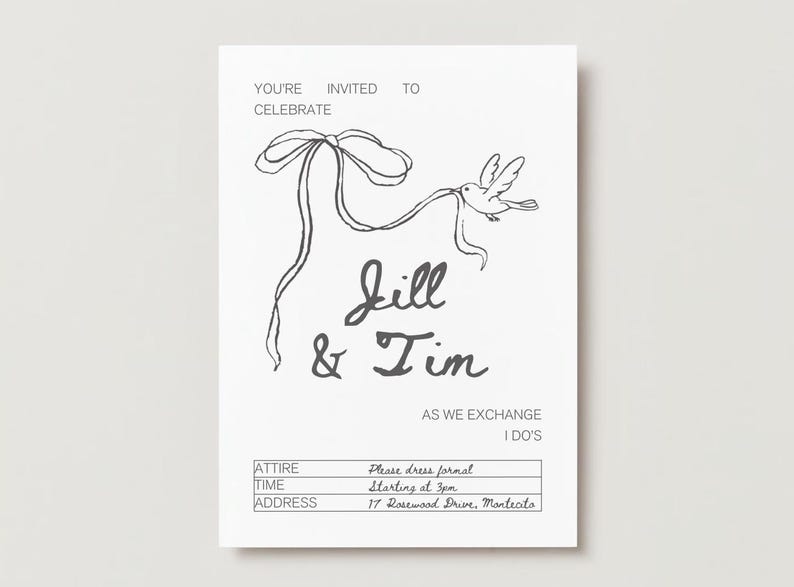 Hand Drawn Contemporary Wedding Invitation Suite Template - Etsy