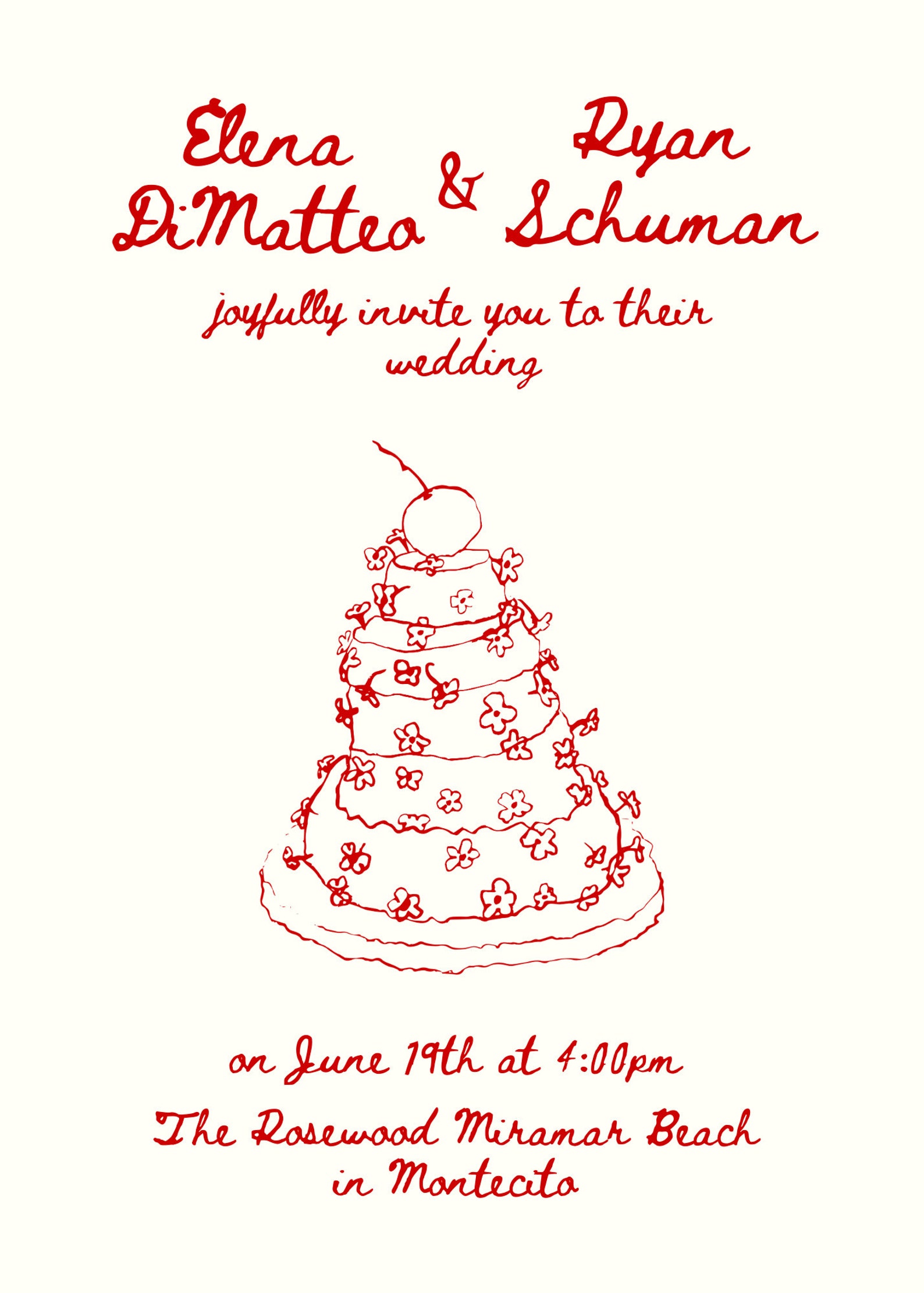 Editable Red Whimsical Wedding Invitation Template With Hand-drawn ...