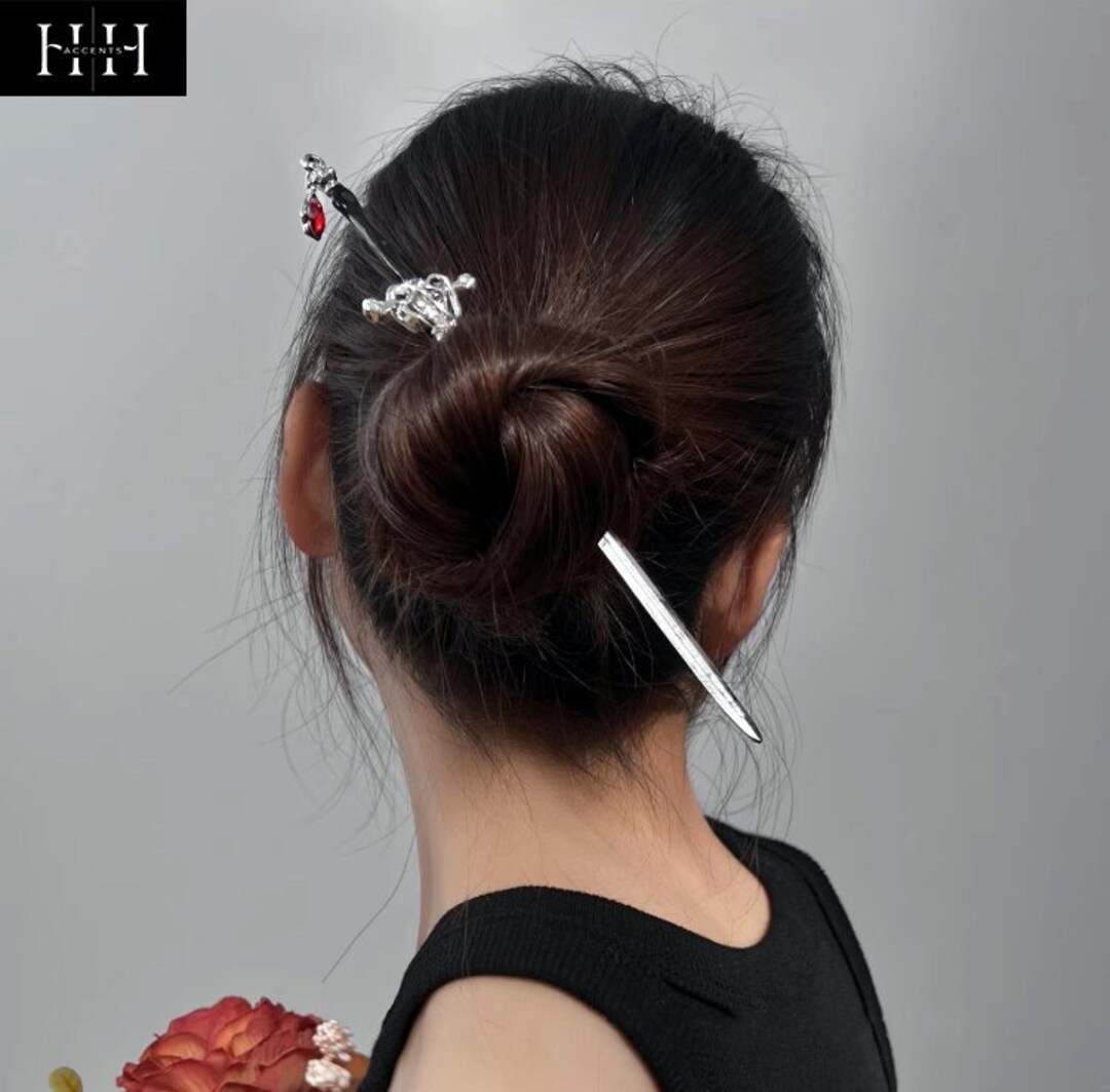 Elven Sword Hair Pin, Punk Gothic Hair Stick, Sword Bun Holder, Gold ...