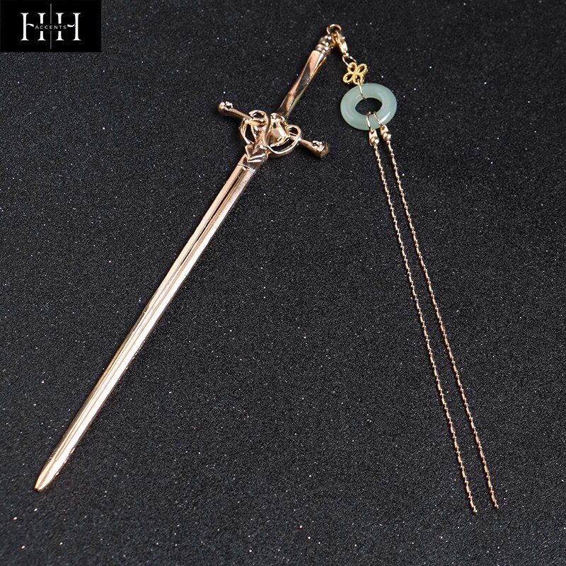 Elven Sword Hair Pin, Punk Tassel Hair Stick, Gothic Sword Bun Holder ...