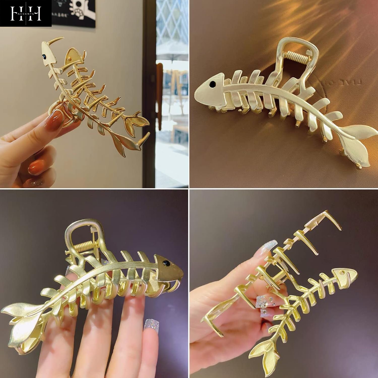 Fish Bone Hair Clip, Metal Hair Claw Clip, Large Vintage Hair Clip ...