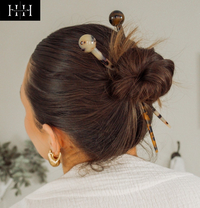 Long Marble Hair Stick, Tortoise Acetate Hair Pin, Minimalist Bun ...