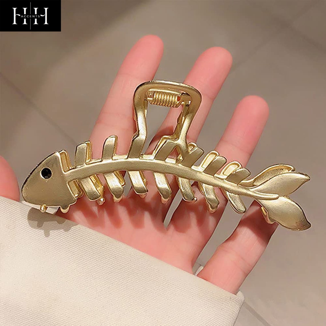 Fish Bone Hair Clip, Metal Hair Claw Clip, Large Vintage Hair Clip ...